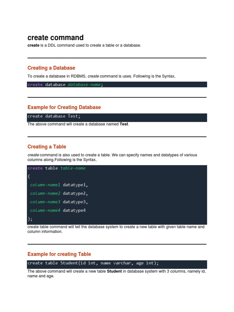 An Introduction to Using CREATE Commands to Establish Database and Table Structures in ...