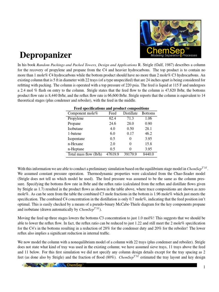 Depropanizer: Feed Specifications and Product Compositions | PDF