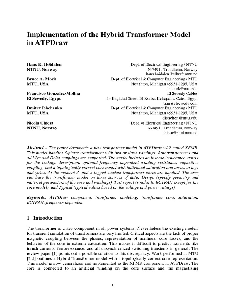 Implementation of The Hybrid Transformer Model in Atpdraw | PDF ...