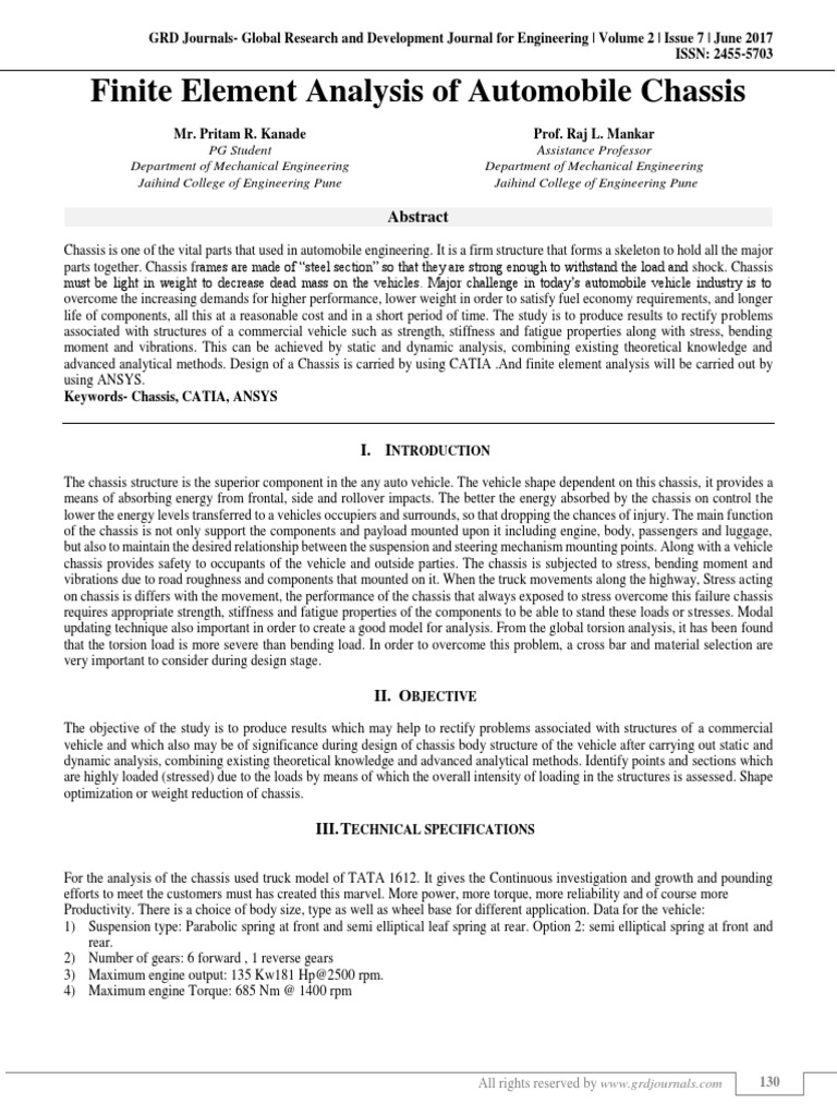 Finite Element Analysis of Automobile Chassis | PDF | Stress (Mechanics ...