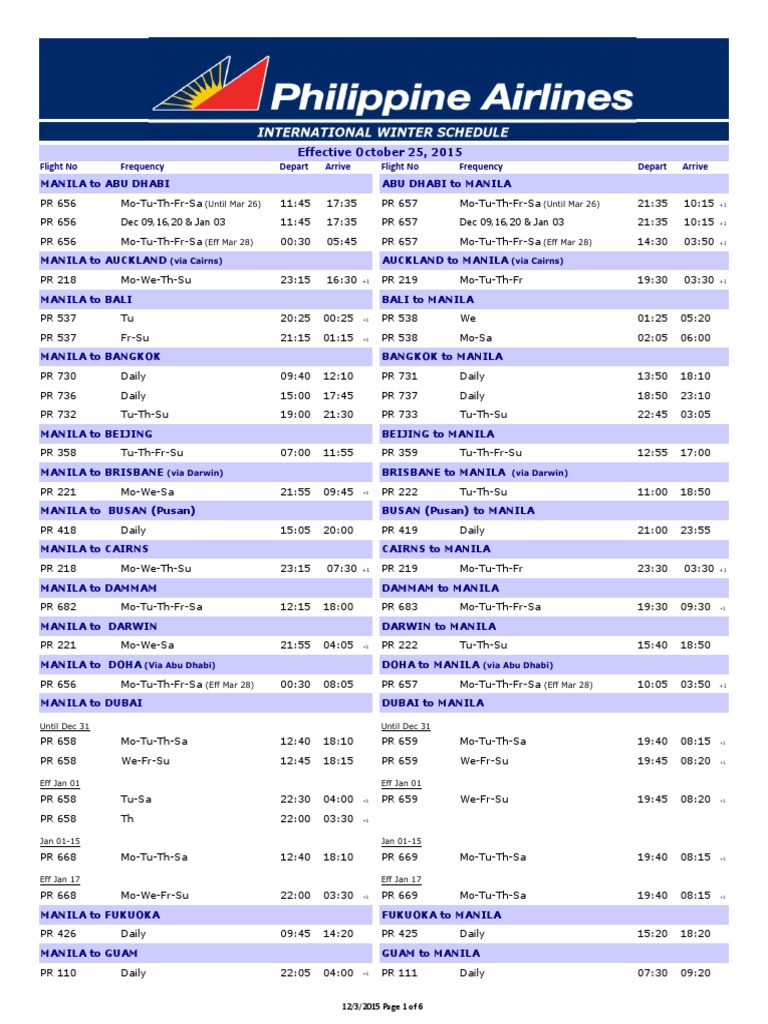 Manila International Flight Schedule | PDF | Transport Companies | Airlines