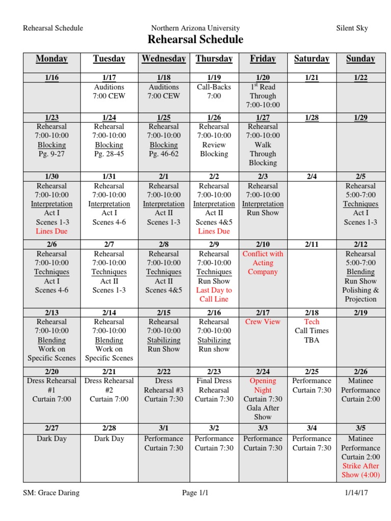 Rehearsal Schedule Example | PDF | Leisure