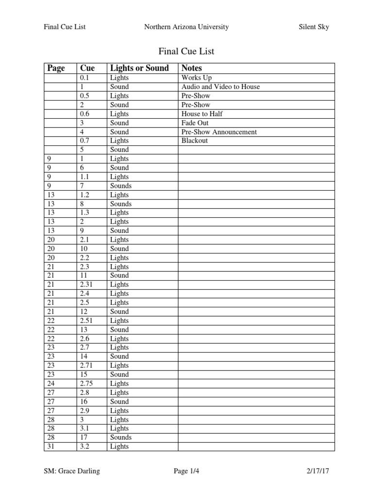 Cue List Example | PDF | Leisure
