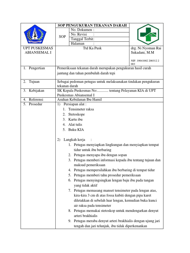 Sop Pengukuran Tekanan Darah | PDF