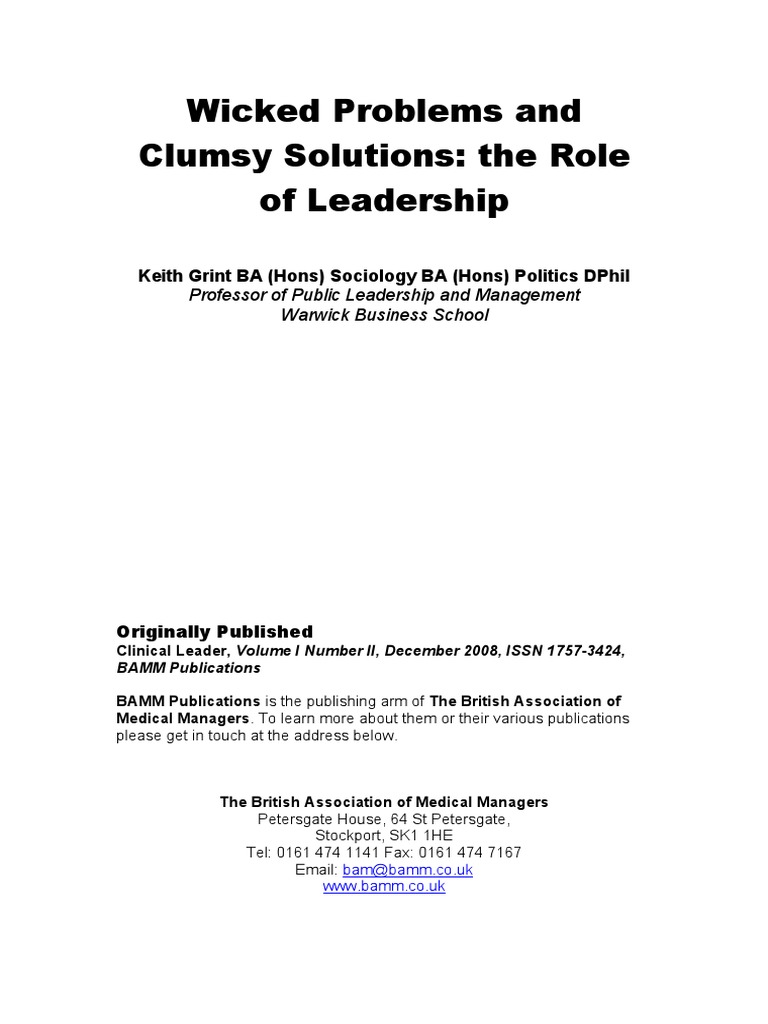 Keith Grint Wicked Problems | PDF | Power (Social And Political ...