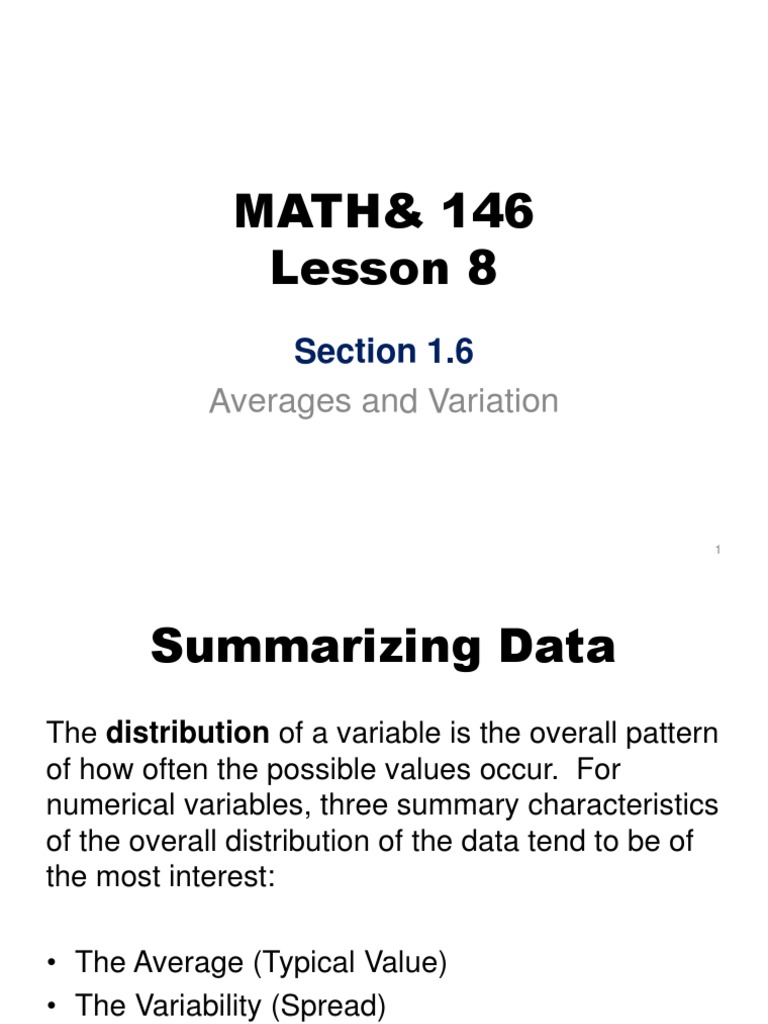 MATH& 146 Lesson 8: Averages and Variation | Download Free PDF ...