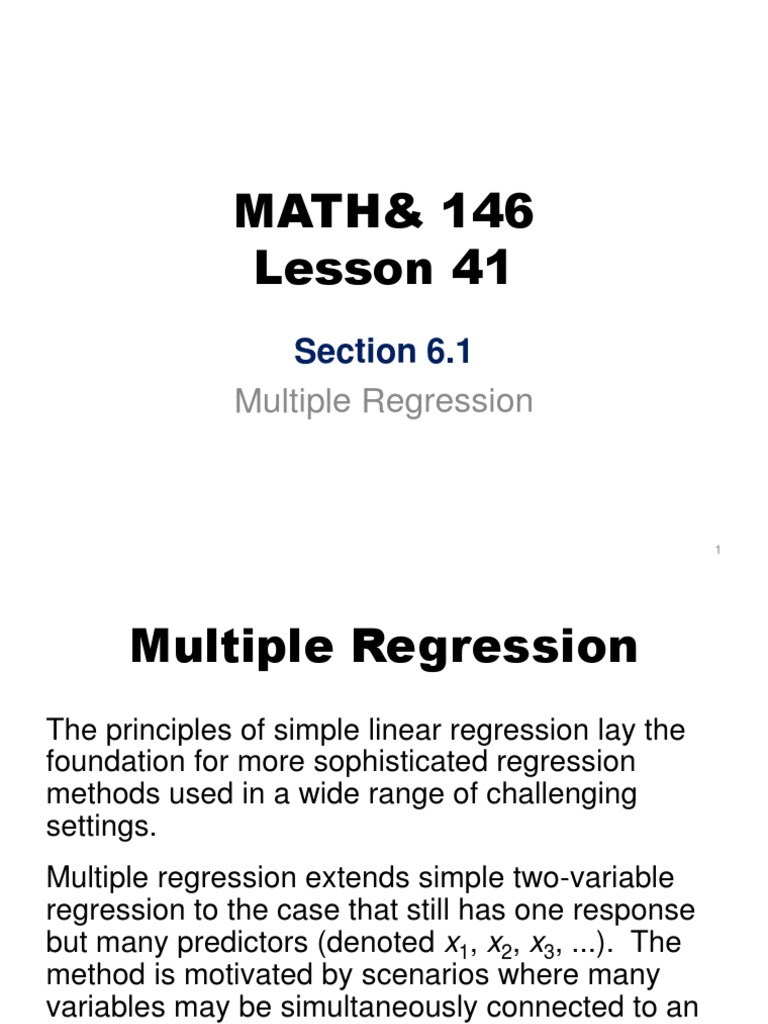 MATH& 146 Lesson 41: Multiple Regression | PDF | Errors And Residuals | Linear Regression