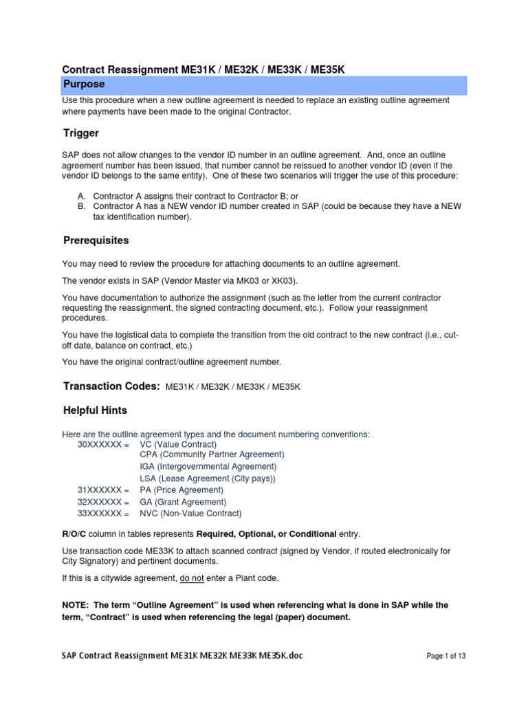 SAP Contract Reassignment ME31K ME32K ME33K ME35K | PDF | Business