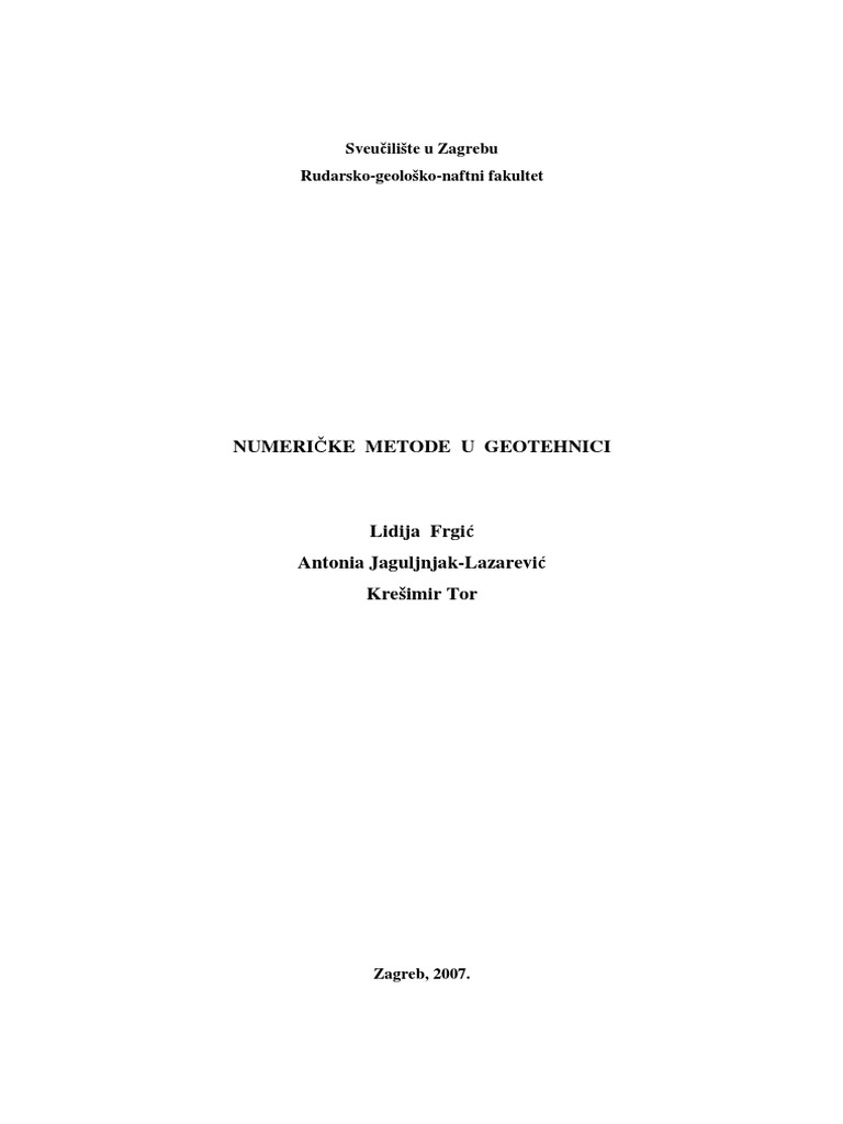 Numericke Metode U Geotehnici Novo - SVI Autori | PDF