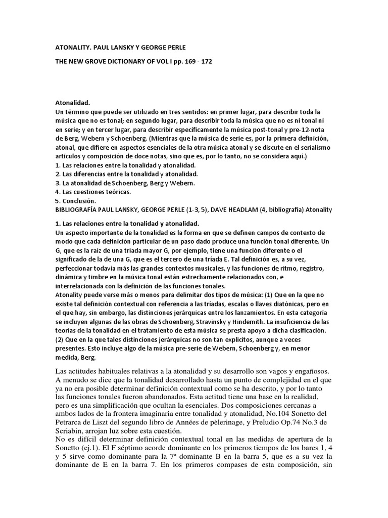 Atonalidad: Lansky y Perle en Schoenberg | PDF | Acorde (Música ...