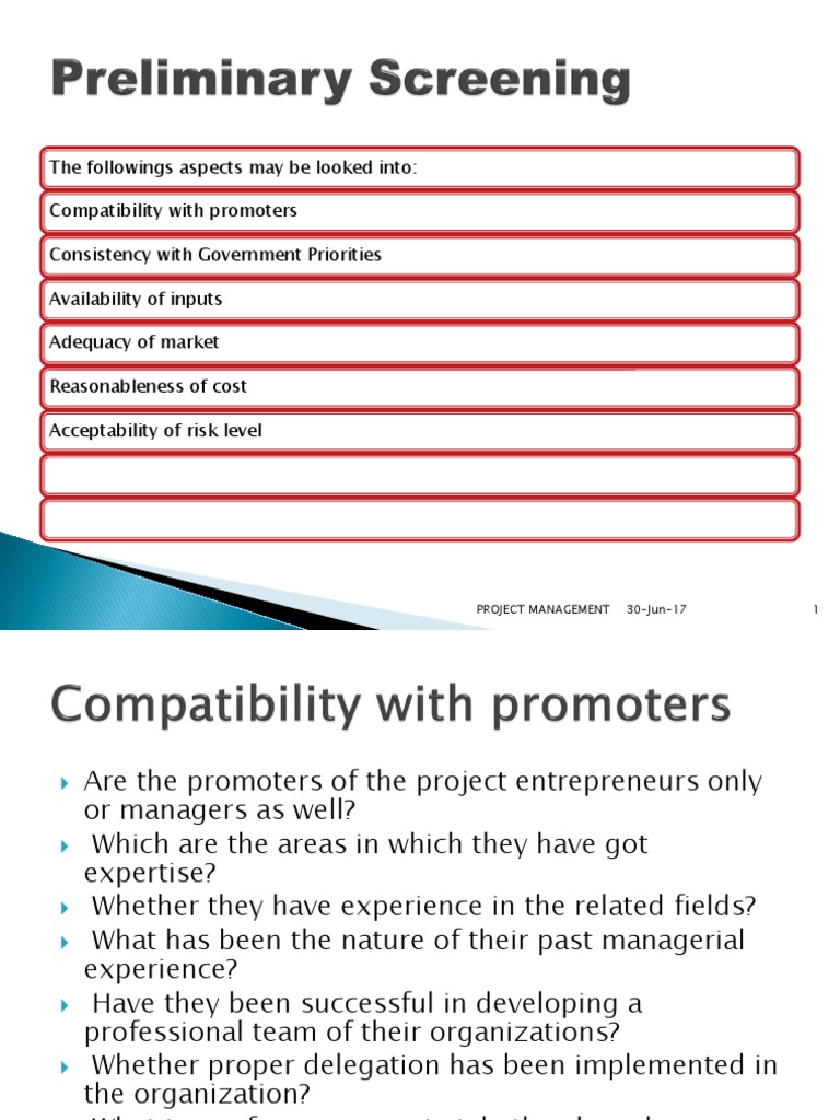 Preliminary Screening | Project Management | Competition