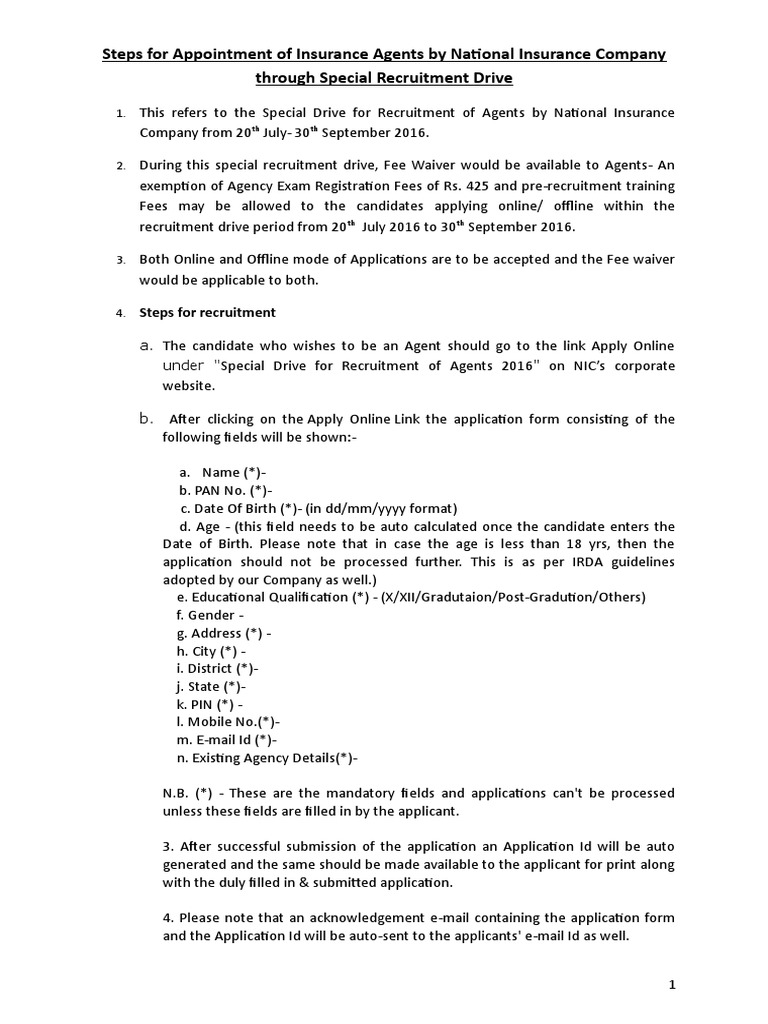 National Insurance Agent Appointment Steps | PDF | Identity Document ...