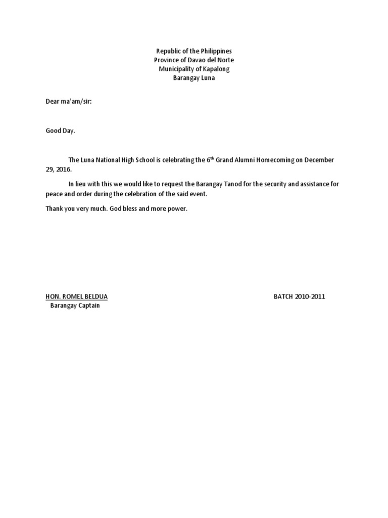 Request Letter to Tanod