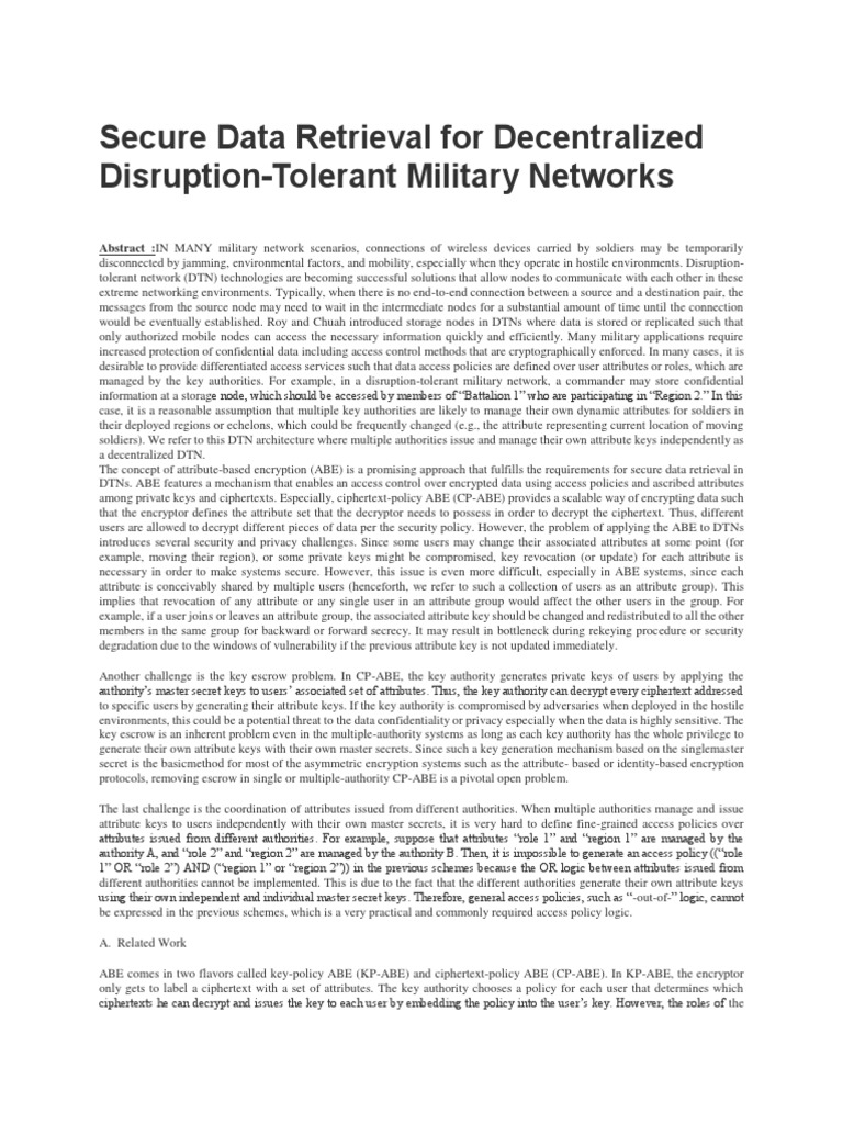 Secure Data Access in Military DTNs | PDF | Key (Cryptography) | Encryption