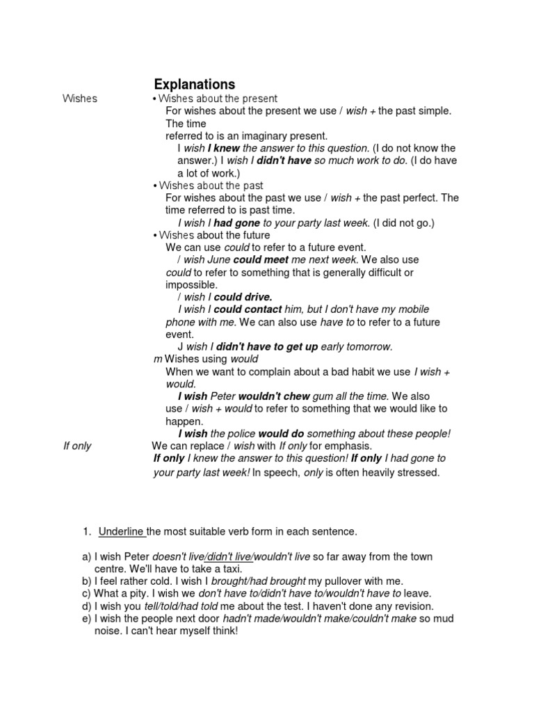 Wishes, Regrets - Additional Exercises | PDF | Language Arts & Discipline