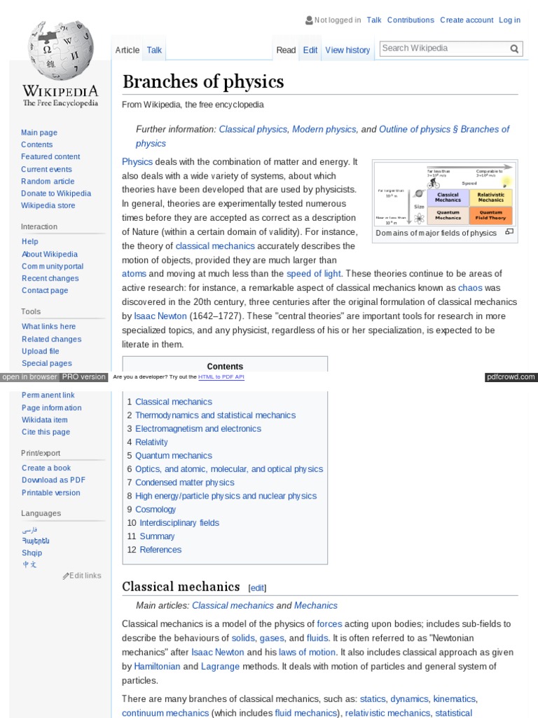 En Wikipedia Org Wiki Branches of Physics | PDF | Quantum Mechanics ...