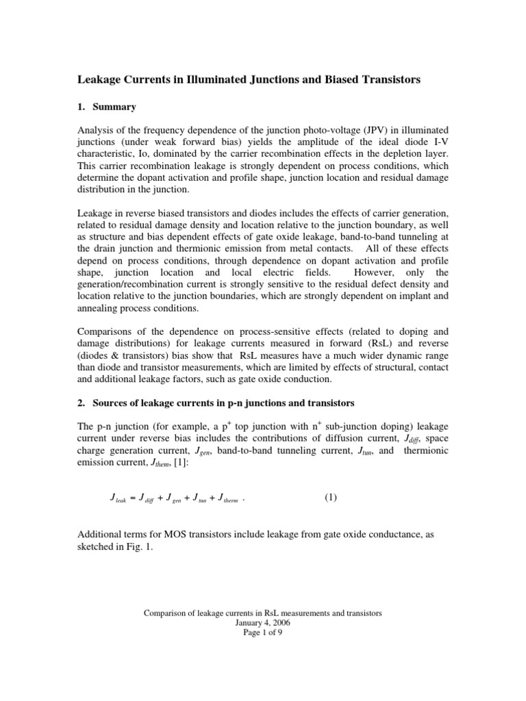 Junction Leakage | PDF | P–N Junction | Diode