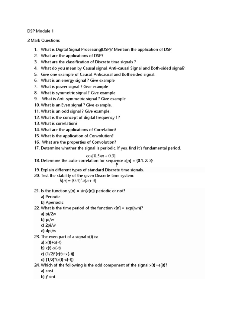 DSP Module 1 - 2 Mark - Question | PDF | Digital Signal Processing | Pi