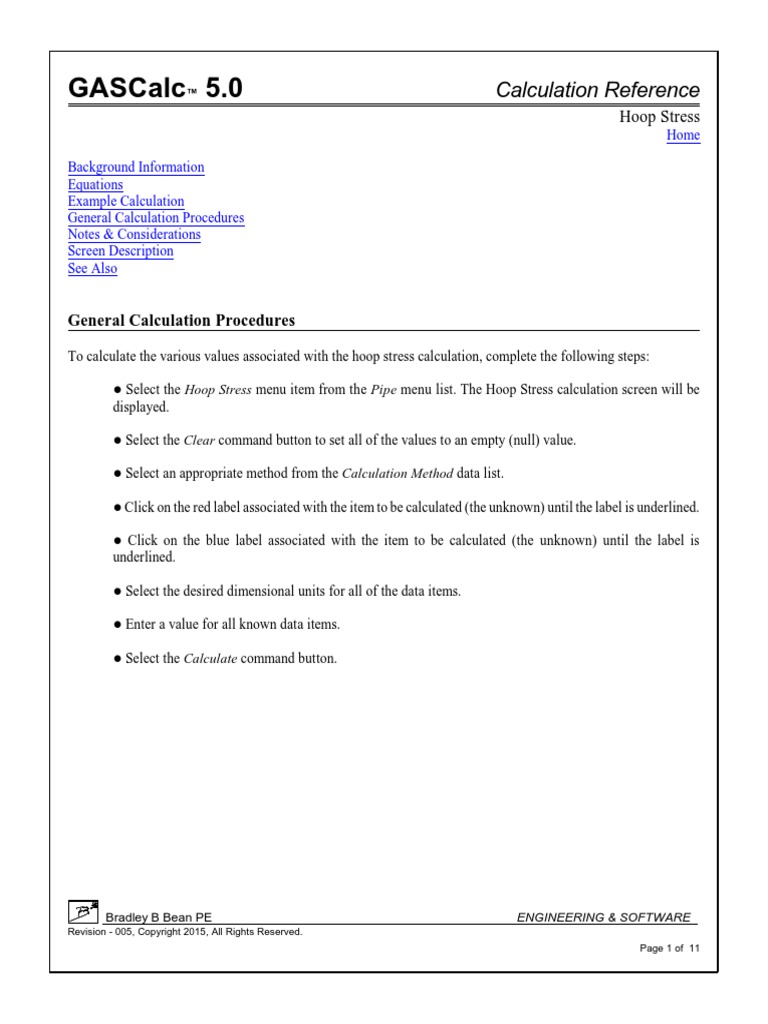 Calc Hoop Stress | PDF | Strength Of Materials | Pipe (Fluid Conveyance)