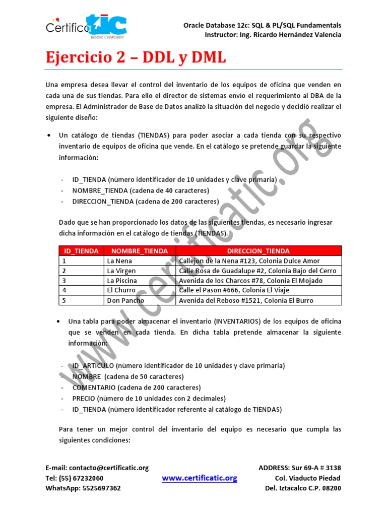 Ejercicio 2 DDL y DML | PDF | Tabla (base de datos) | SQL