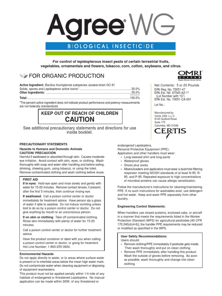 Agree WG Label | Irrigation | Personal Protective Equipment