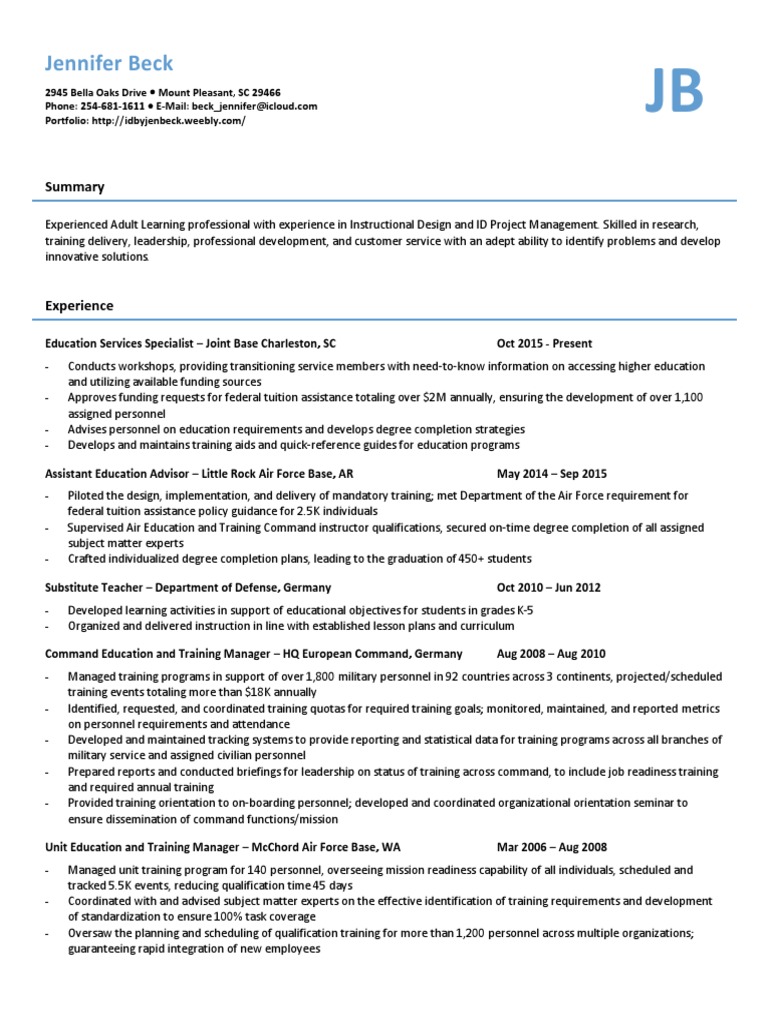 Instructional Designer - Jennifer Beck | PDF | Instructional Design ...