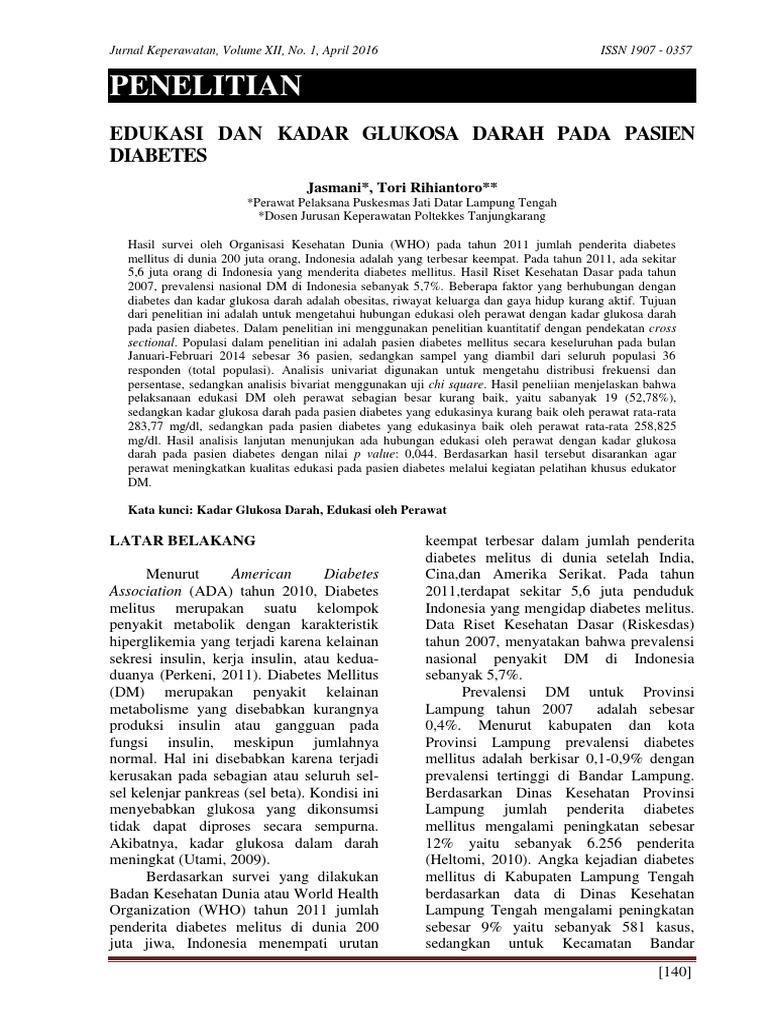 Edukasi Perawat dan Kadar Glukosa DM | PDF | Kesehatan Holistik