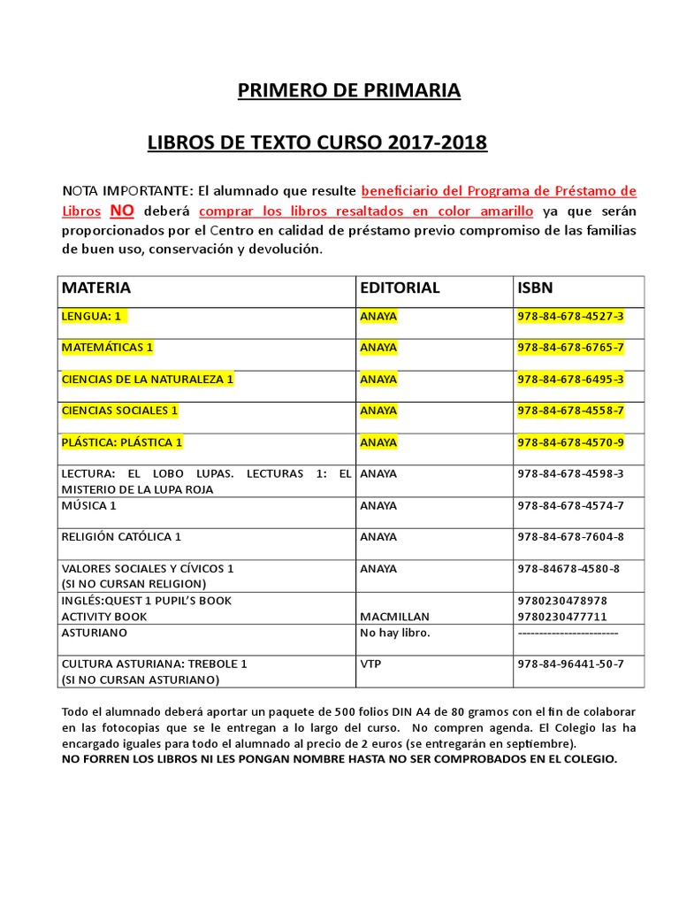 Libros de Texto Primero de Primaria | PDF