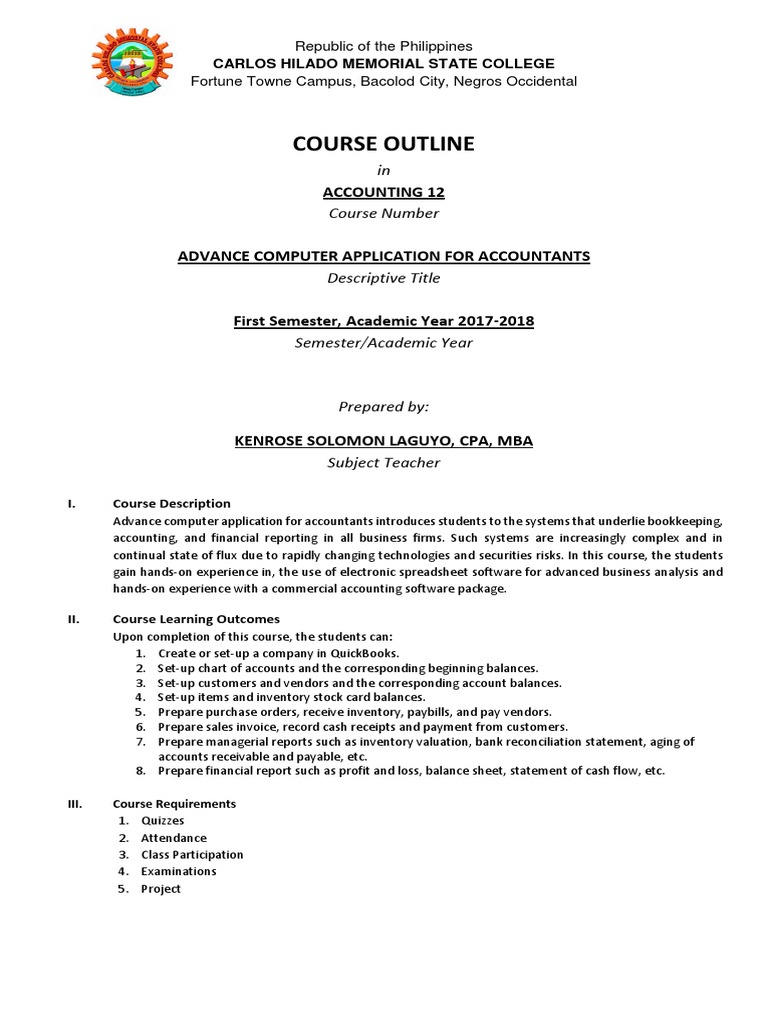 Accounting 12 Course Outline | PDF | Inventory | Cheque