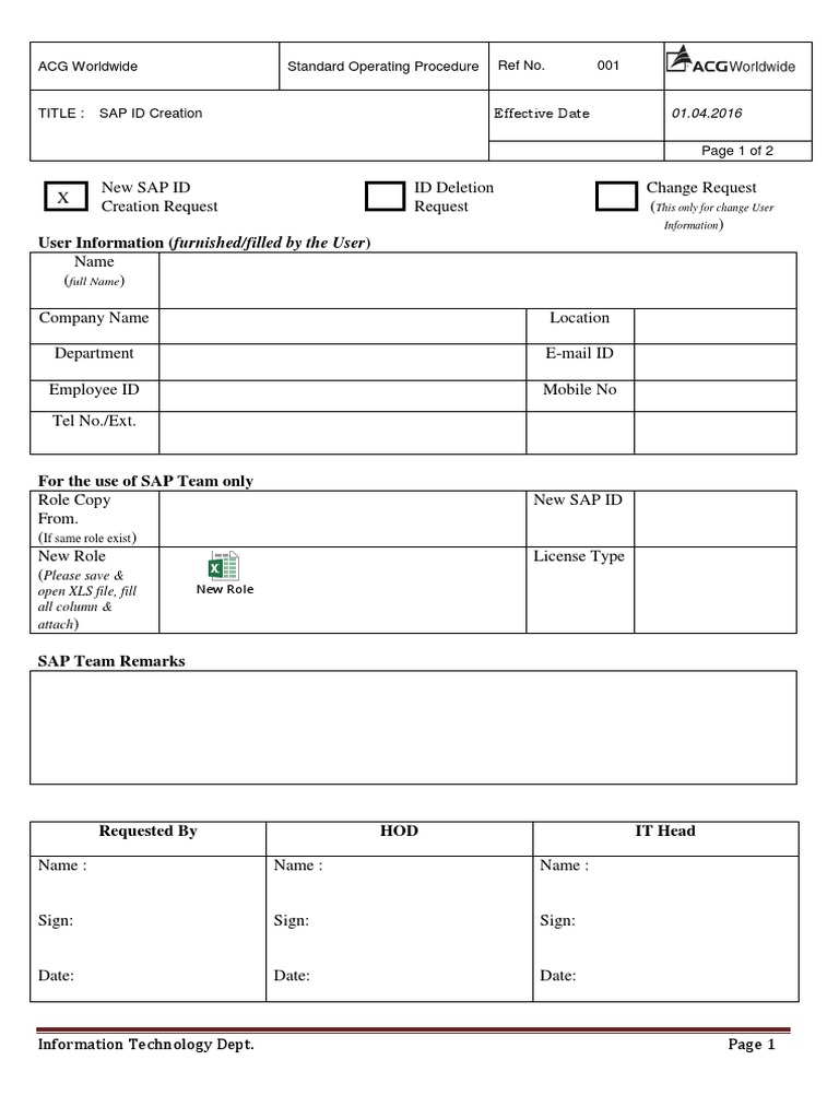 Sap Id Creation Request | PDF