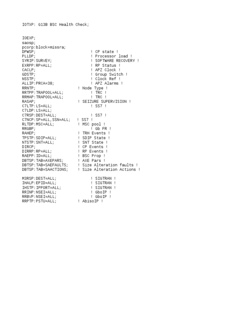 BSC Health Check Commands | PDF