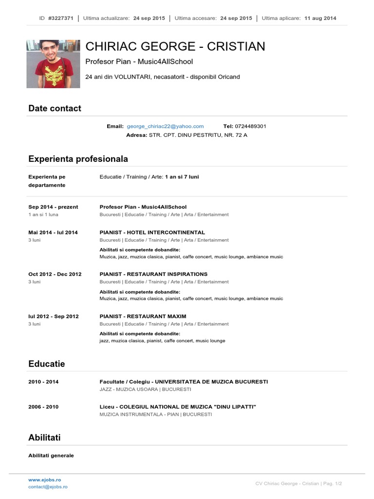 CV CHIRIAC GEORGE - CRISTIAN Ro PDF | PDF