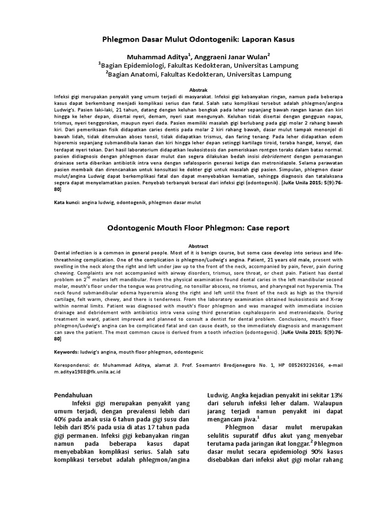 Phlegmon Dasar Mulut Odontogenik | PDF