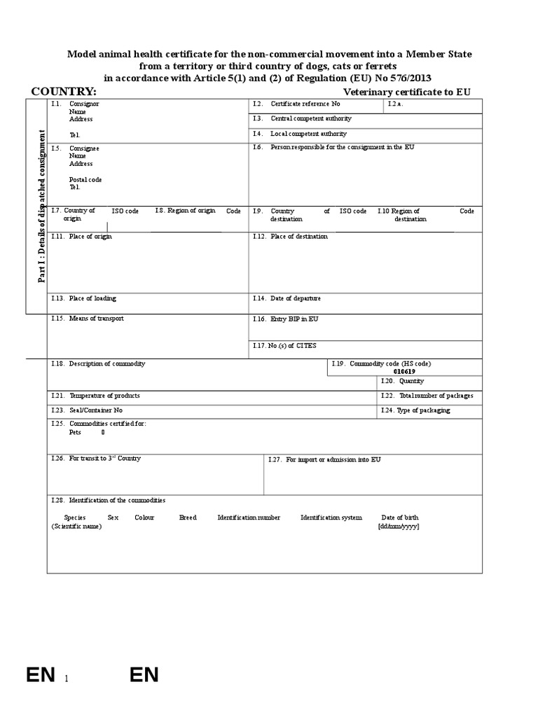 EU Animal Health Certificate Model | PDF | Rabies | Vaccination
