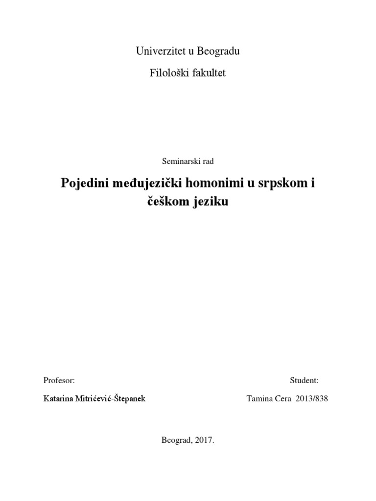 Homonimi Češki/srpski | PDF