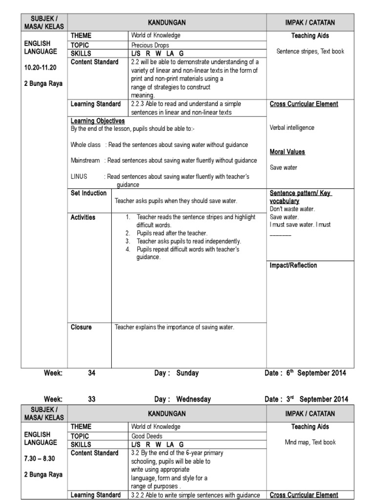 5 BM Lesson Plan Week 34 | English Language | Vocabulary