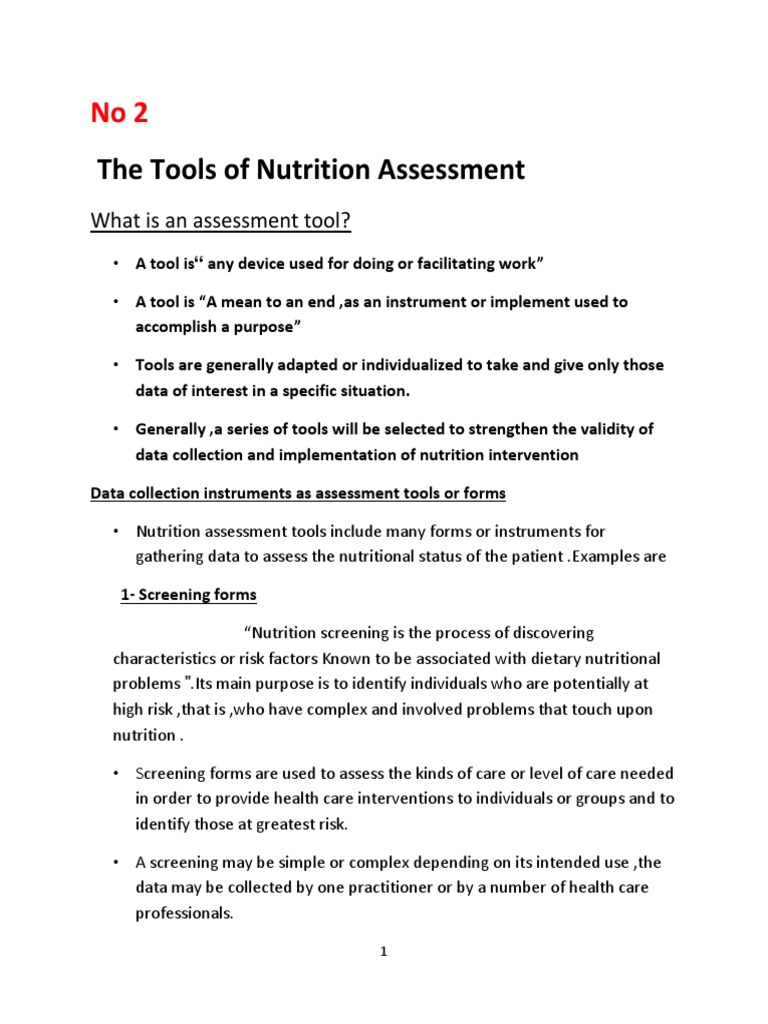 Nutrition Assessment Tools Overview | PDF | Nutrition | Diet & Nutrition