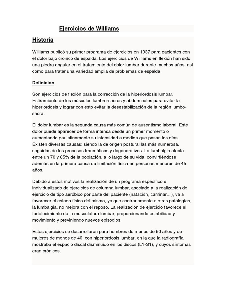 Ejercicios de Williams | PDF | Dolor lumbar | Especialidades Medicas