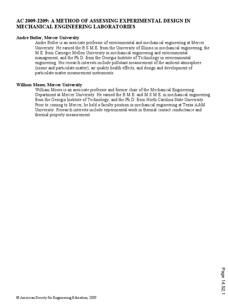 A Method of Assessing Experimental Design in Mechanical Engineering ...