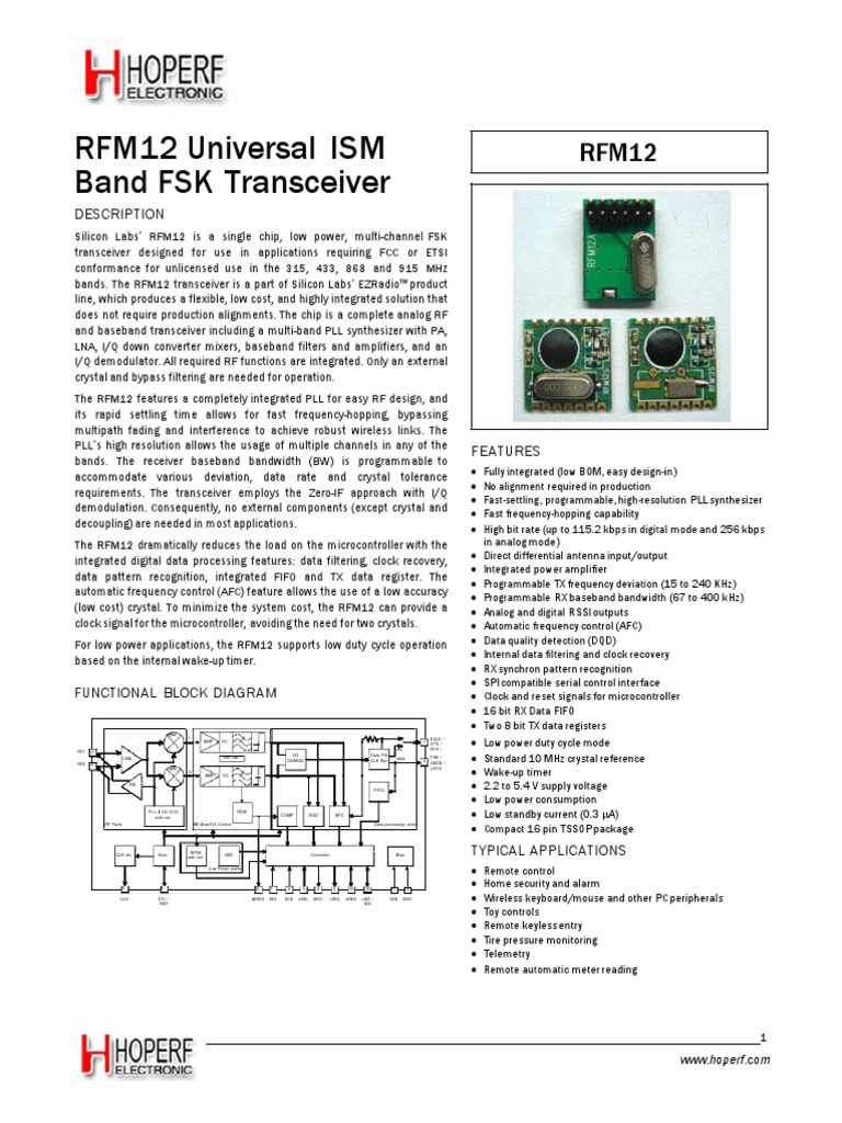 RFM12 Guide PDF | PDF | Amplifier | Electronic Filter