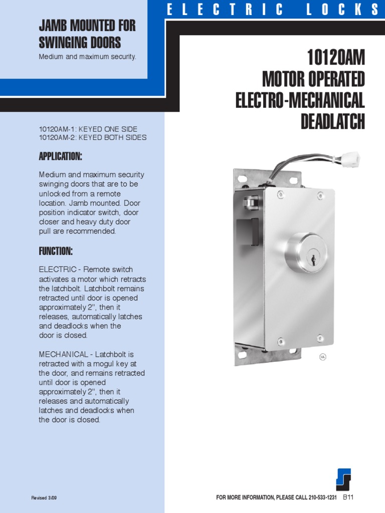 10120AM Motor Operated Electro-Mechanical Deadline | PDF | Door | Lock ...