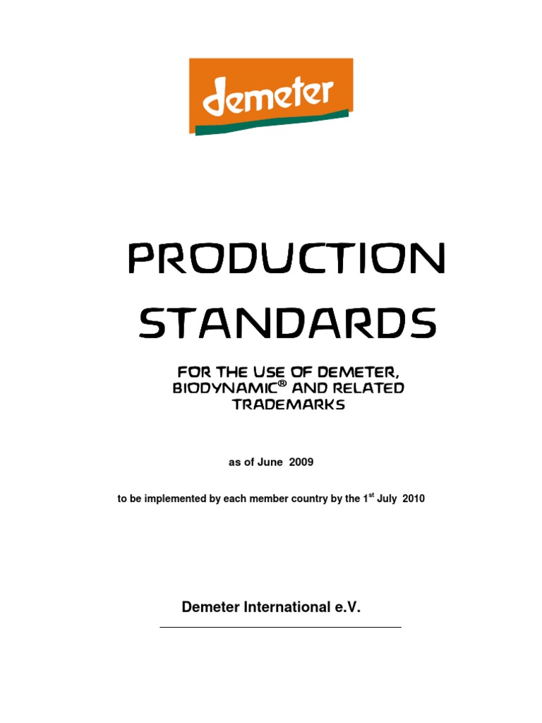 Demeter Biodynamic Production Standards | PDF | Organic Farming | Manure