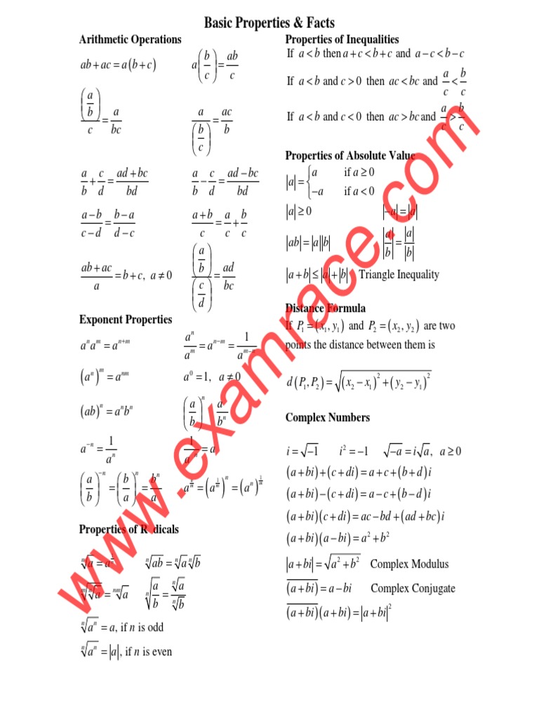 Basic Properties of Arithmetic, Algebra and Geometry | PDF | Logarithm ...