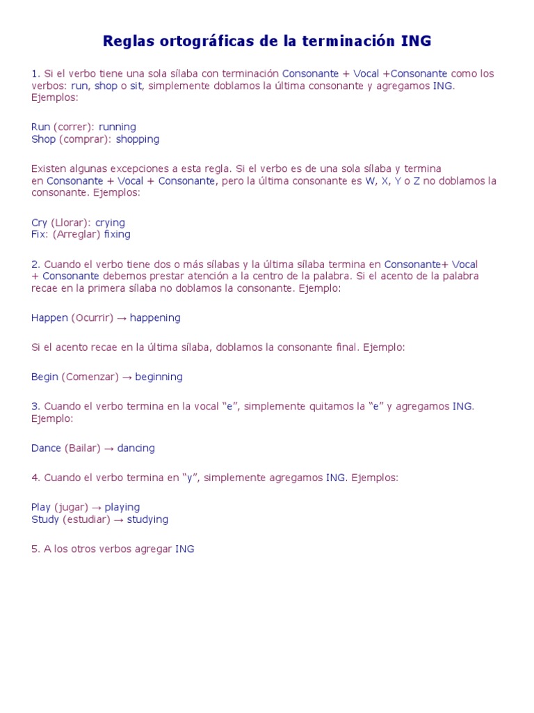 Reglas Ortográficas de La Terminación ING | PDF | Sílaba | Triángulo