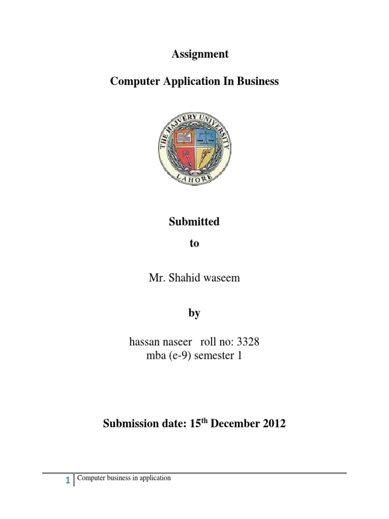 Assignment Computer Application in Business: Mr. Shahid Waseem | PDF ...