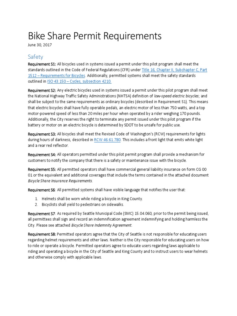Bicycle Share Permit Requirements | PDF | Sidewalk | Indemnity