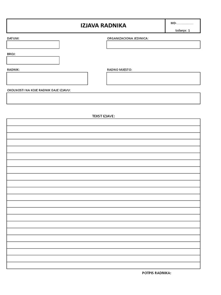 Izjava Radnika 201 | PDF