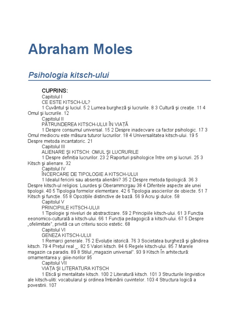 Abraham Moles - Psihologia Kitsch-Ului PDF | PDF