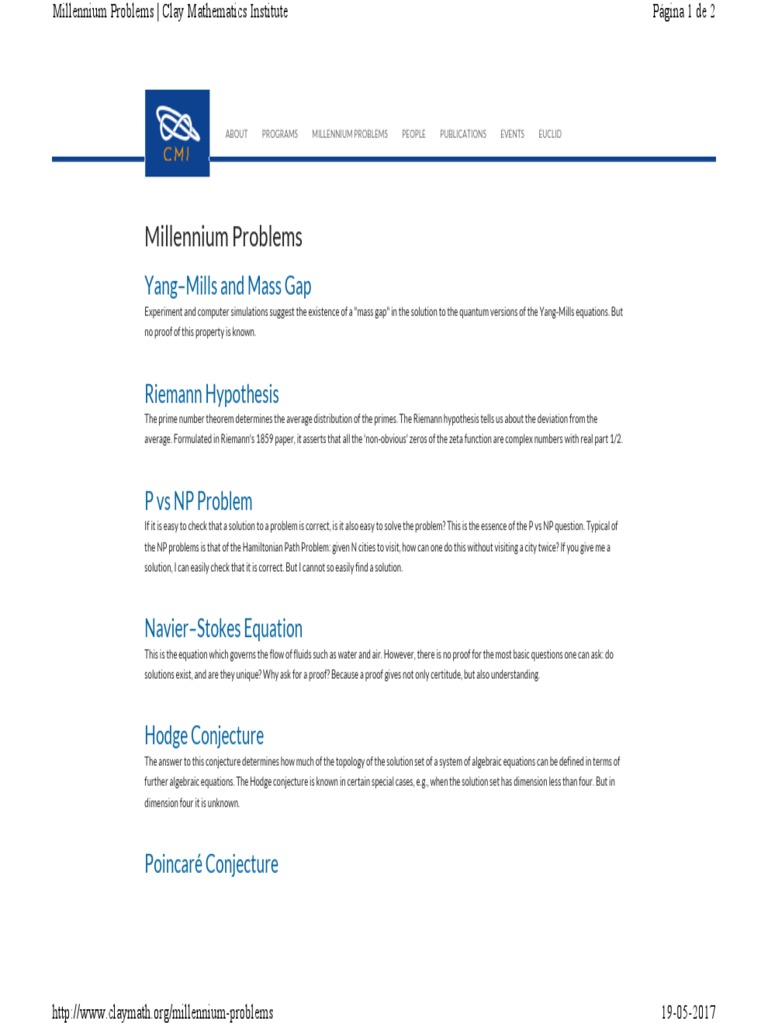 Millennium Problems | Conjecture | Theoretical Physics