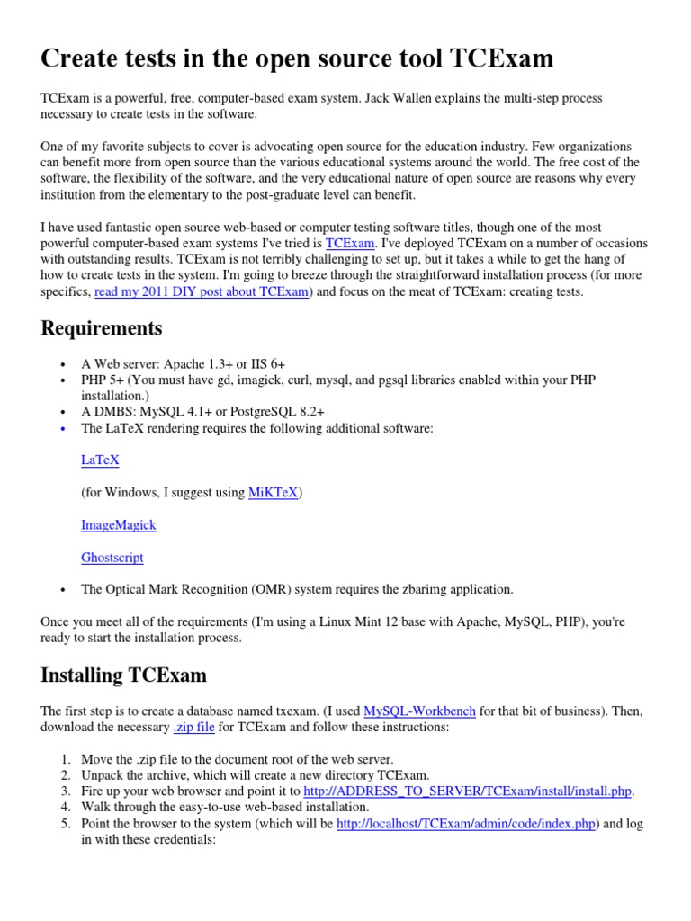 Create Tests in The Open Source Tool TCExam | PDF | User (Computing ...